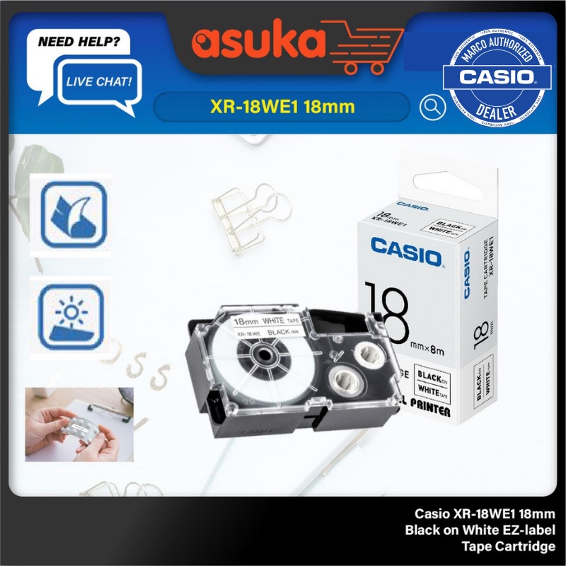Casio XR-18WE1 18mm Black on White EZ-label Tape Cartridge | Shopee Malaysia