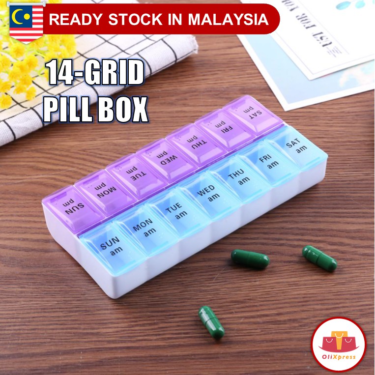 14 Grids 7 Days Weekly Pill Case Medicine Kotak Ubat Dispenser Pill ...