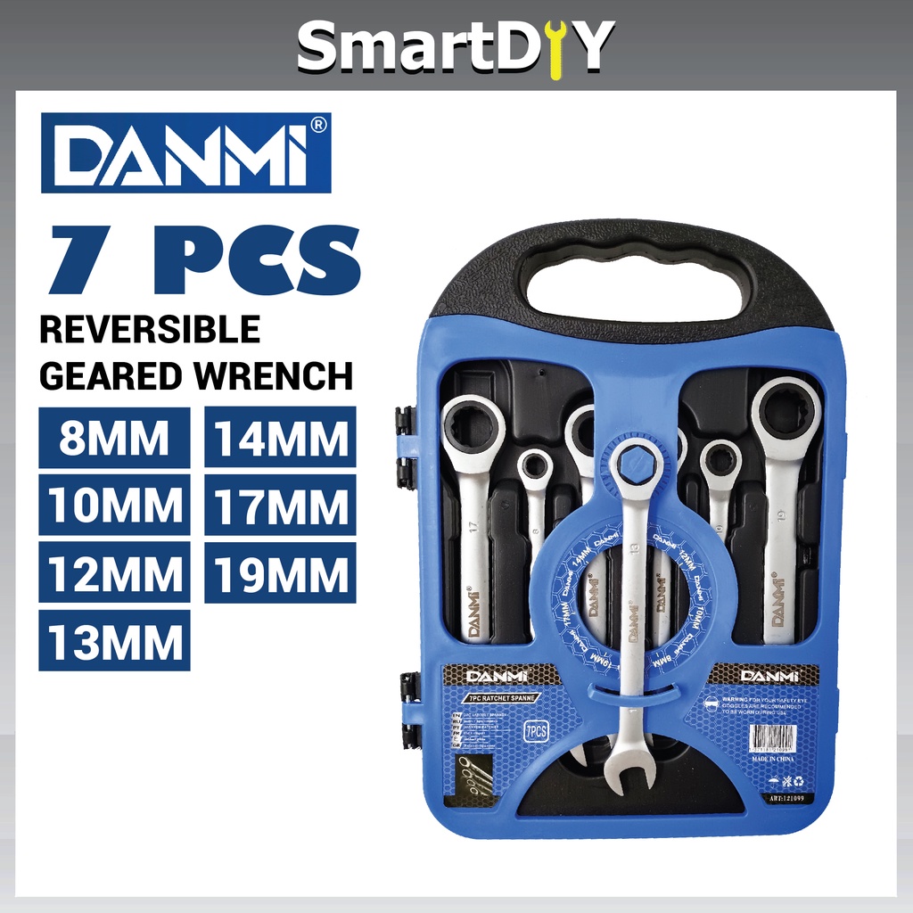 DANMI 7pcs Gear Socket Spanner Nut Tool Reversible Ratchet Wrench ...
