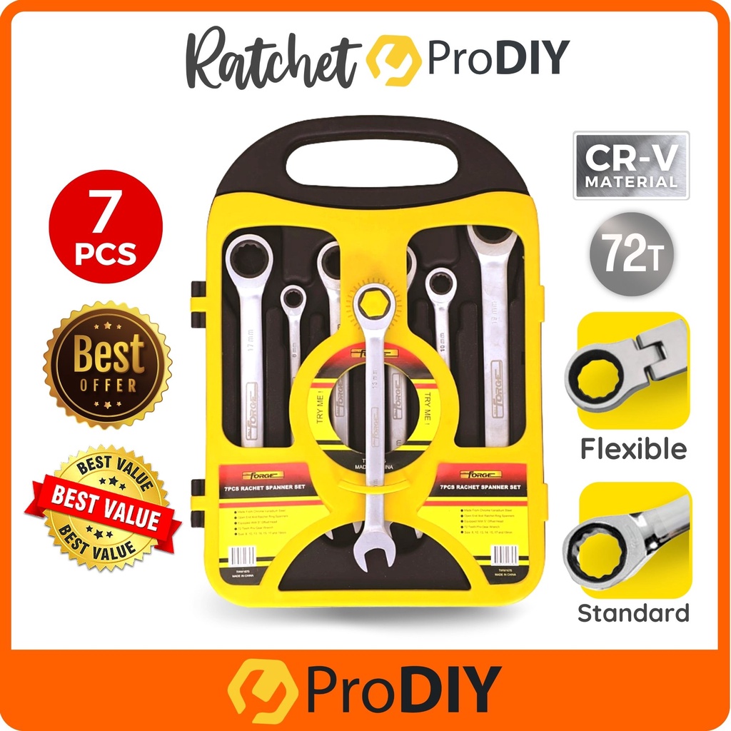 PRODIY 7pcs Mansour 72T Tool Set Spanar Ratchet Set Combination Spanner ...