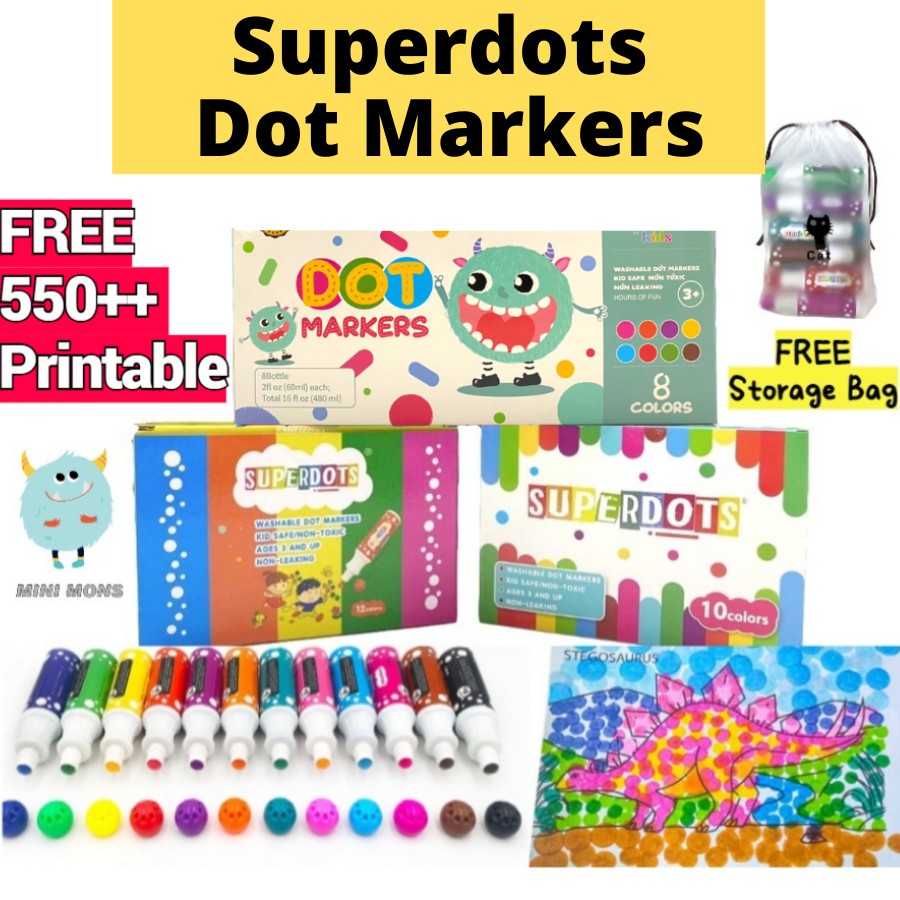 SUPERDOT Art Washable Dot Markers Set Non toxic Colour Drawing Craft ...