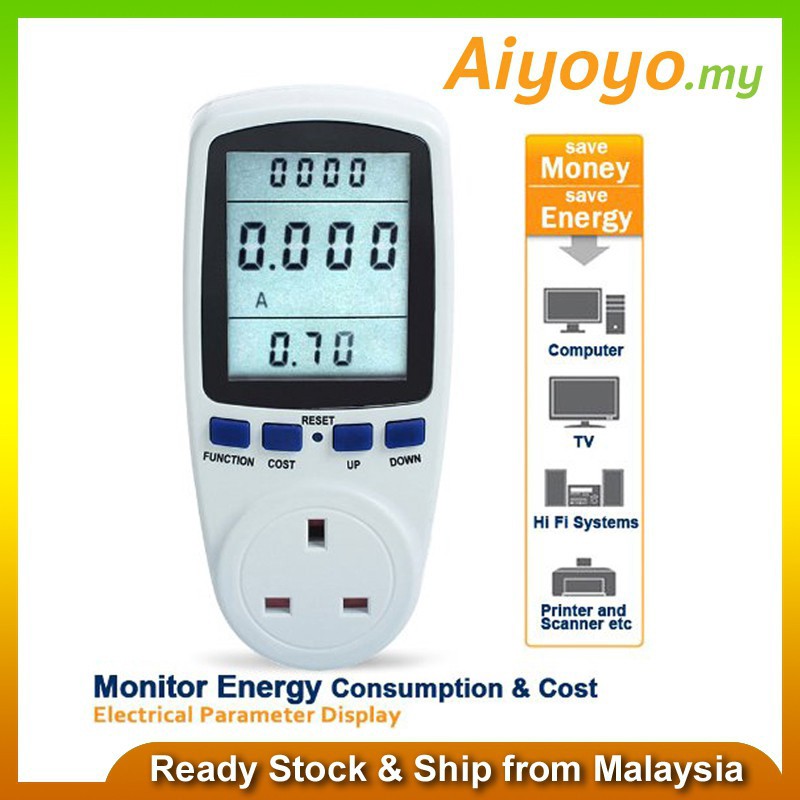 UK Plug Energy Power Meter Socket Watt Volt Voltage Electricity Monitor ...