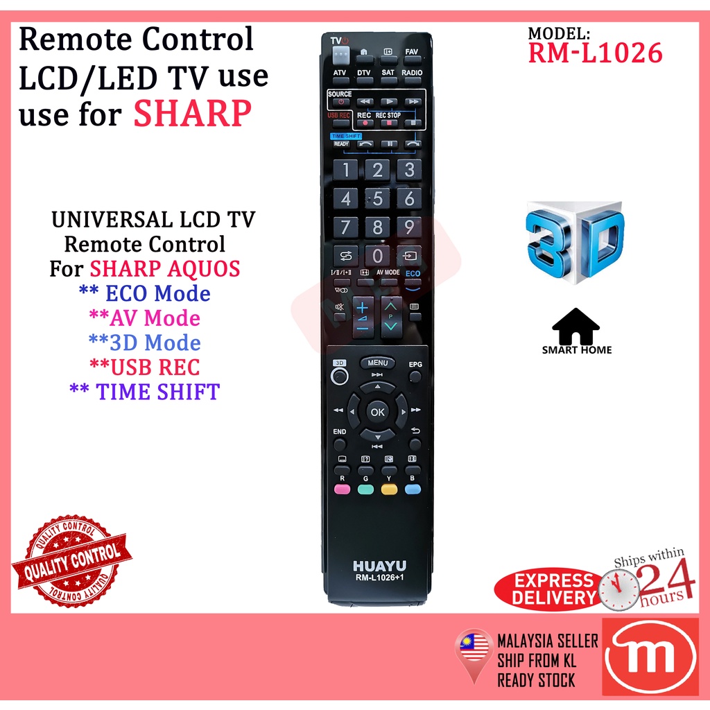 SHARP LCD / LED TV REMOTE CONTROL REPLACEMENT HUAYU (RM-L1026) | Shopee Malaysia