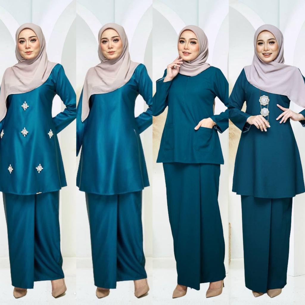 BAJU KURUNG BASIC TEAL BLUE COLLECTION SIZE S TO 5XL | Shopee Malaysia