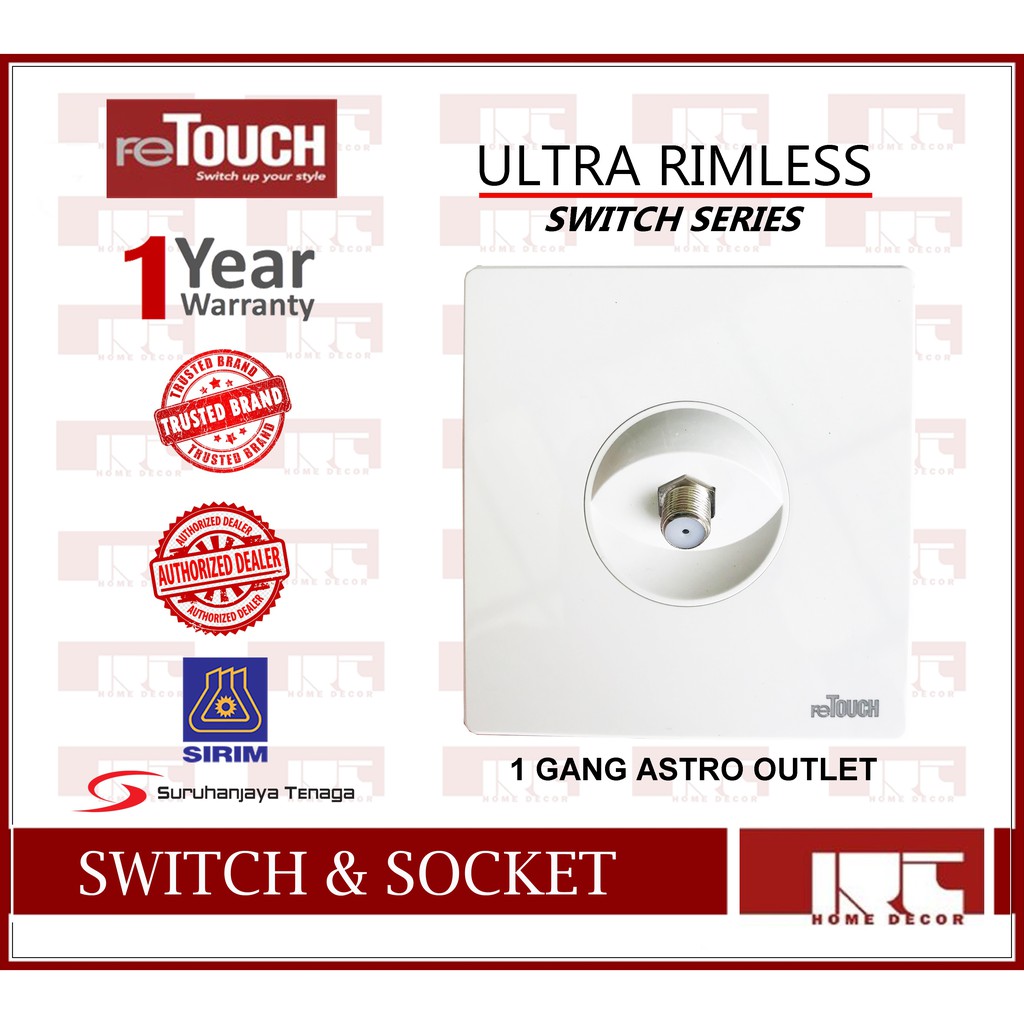Retouch ultra rimless 1 gang astro outlet frameless switch / white / gold / matte grey | BeeCost