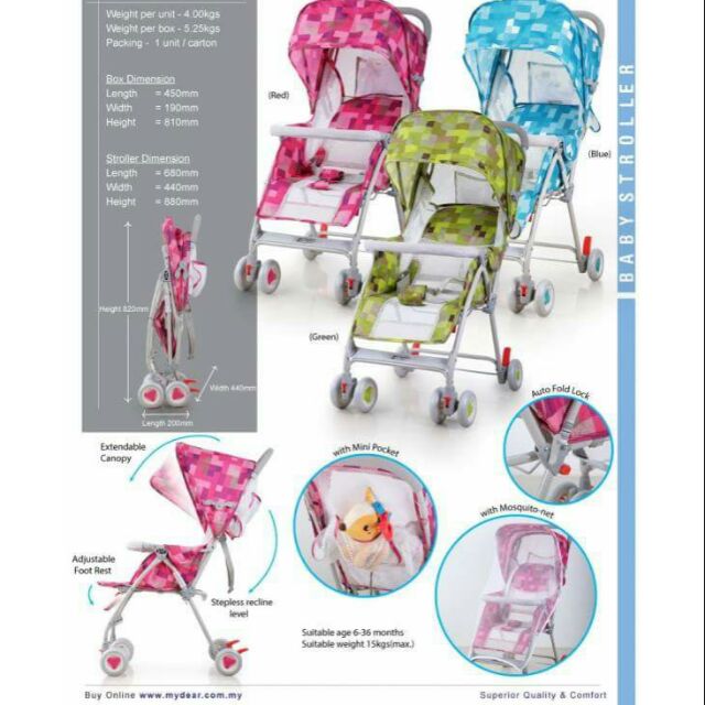 Lightweight Stroller with Mosquito Net (My Dear 18113) | Shopee Malaysia