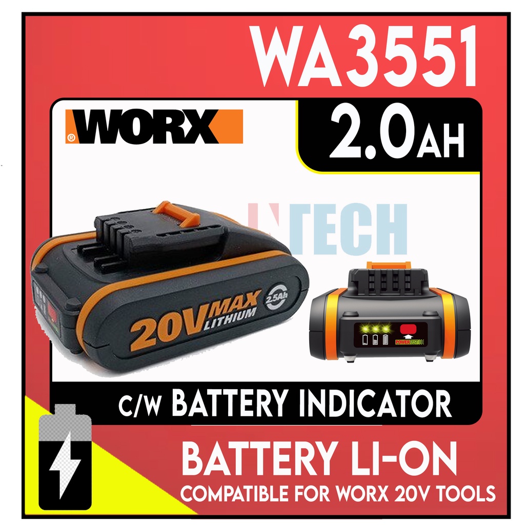WORX WA3551 20V 2.0Ah Lithium-ion Battery Pack come with Battery ...