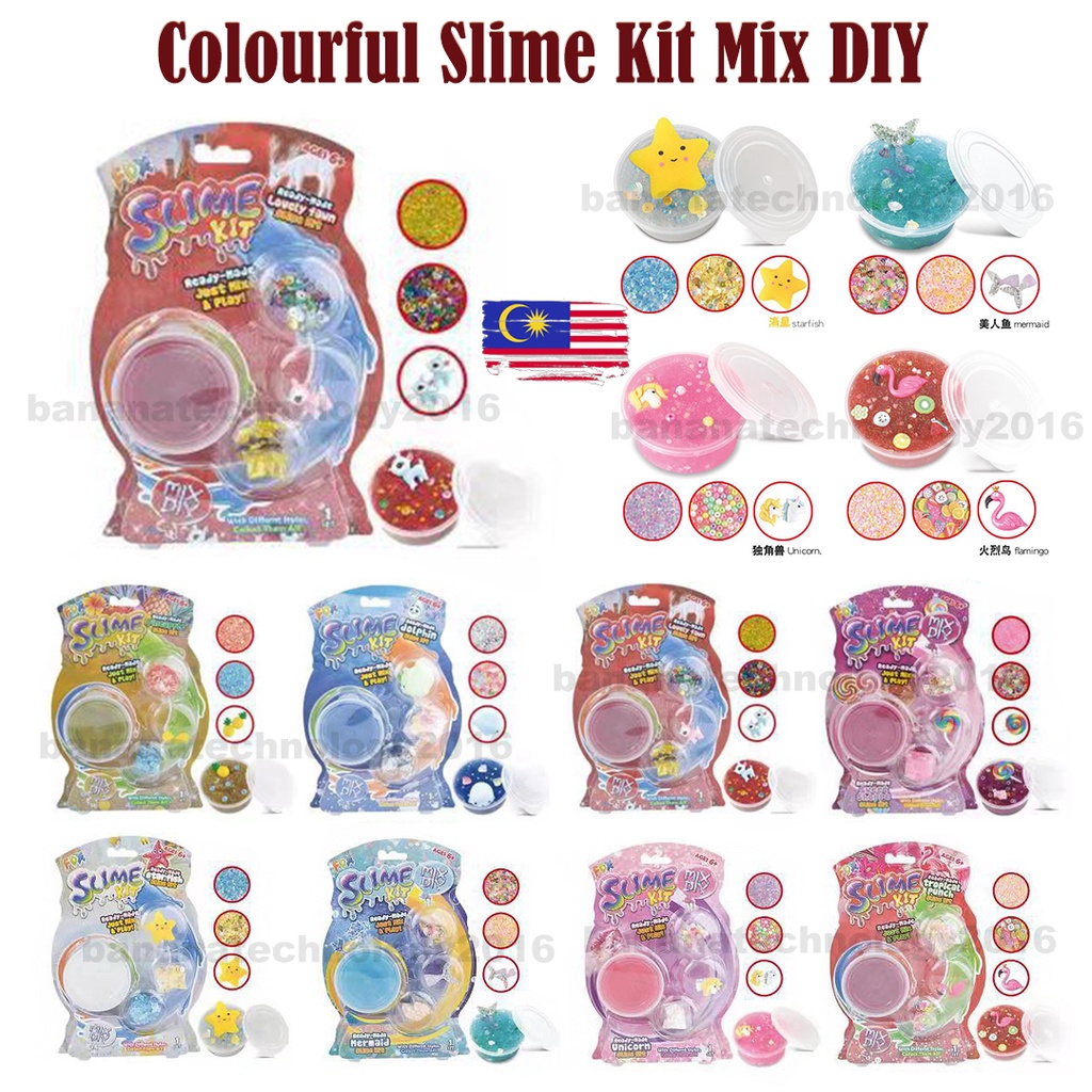 Cute Colourful Slime Kit Mix DIY Slime Murah Slime set Bahan Slime ...