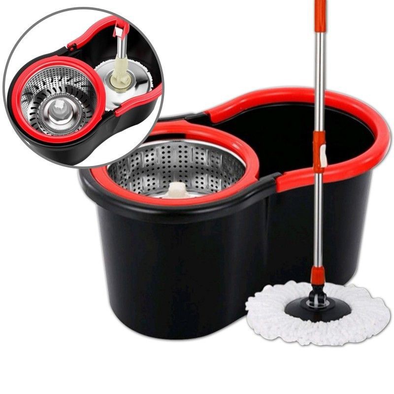 READY STOCK Easy Spin Mop with Wheels & Stainless Steel Basket (2 Mop ...