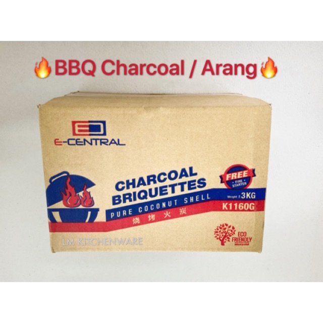 3KG BBQ CHARCOAL BRIQUETTE COCONUT SHELL (FREE FIRE STARTER)/ARANG ...