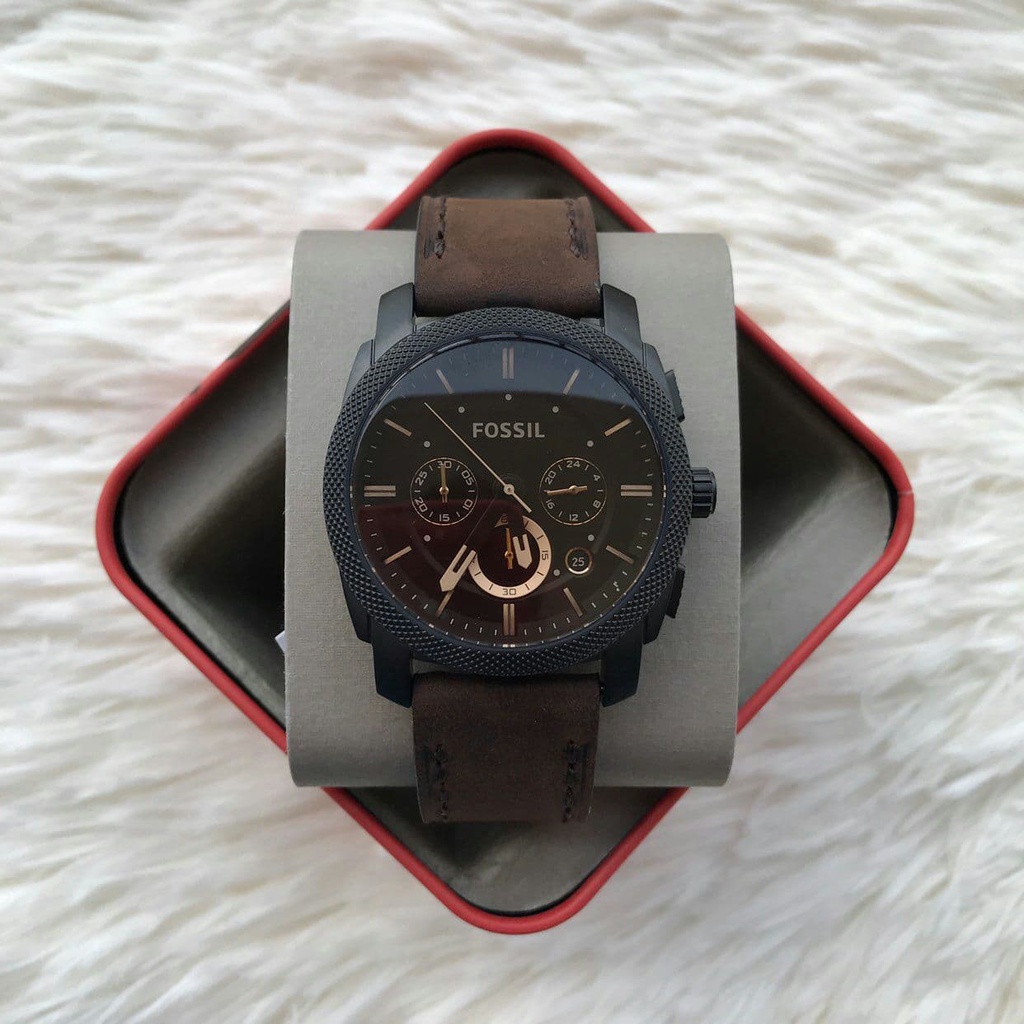 100% Fossil Original FS4656 MACHINE MID-SIZE CHRONOGRAPH BROWN LEATHER ...