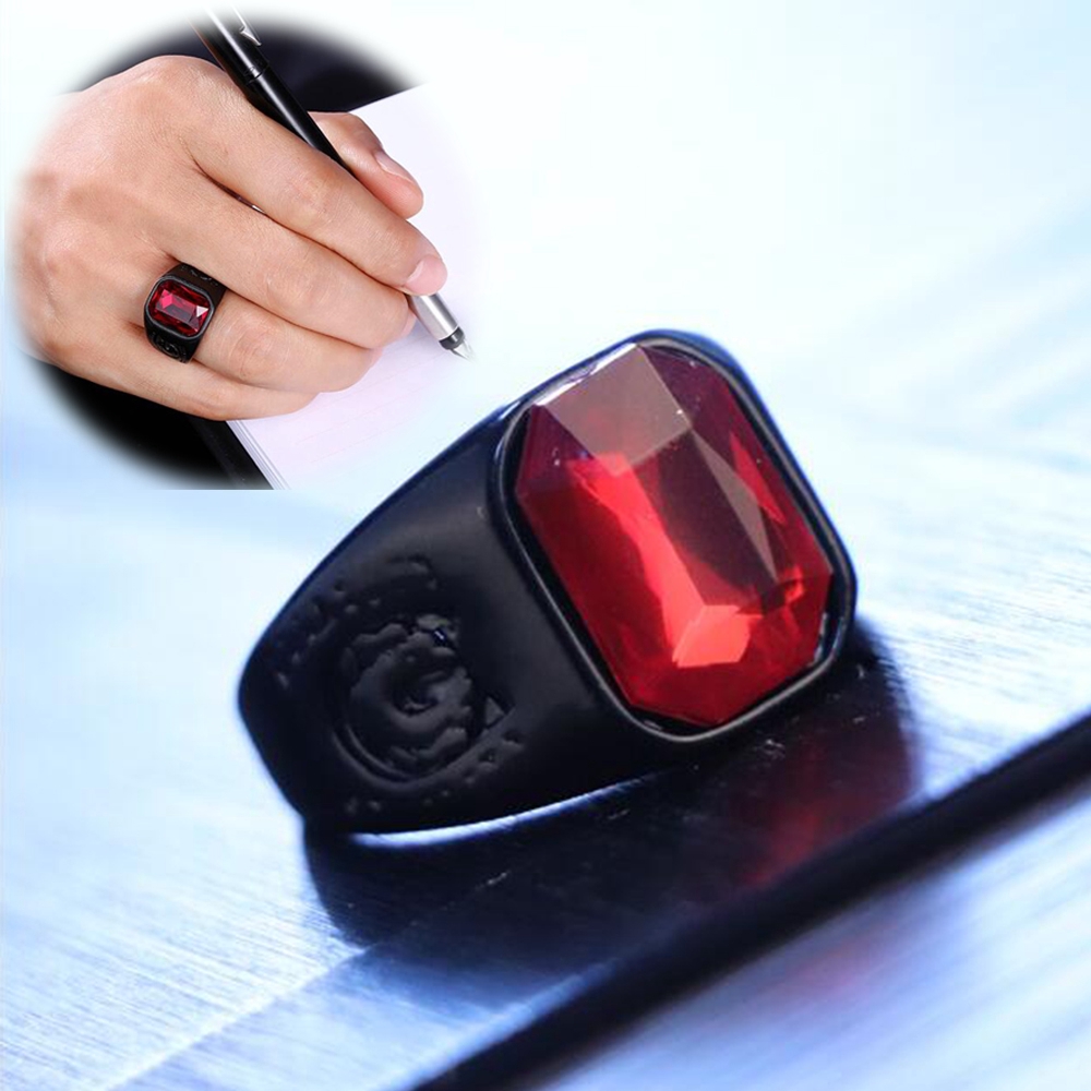 READY STOCK RubyMen Fashion Jewellery Black Cincin Titanium Steel Red ...