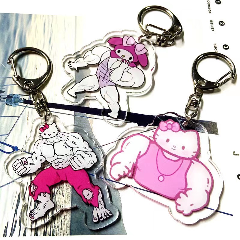 Cute Muscle Sanrio Keychain Macho Melody Kuromi Jade Dog Fitness Couple ...