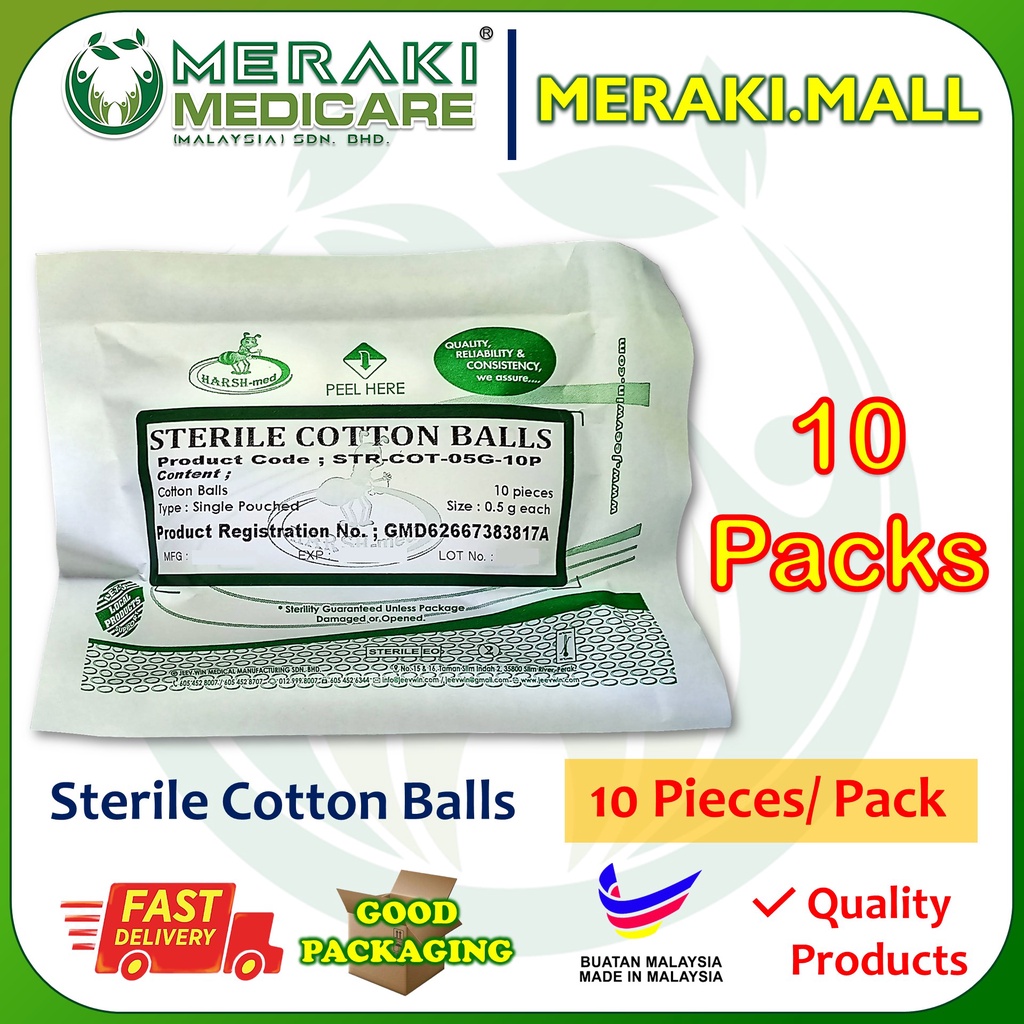 Disposable Sterile Cotton Balls -10 PACKS 10 PCS/PACK STR-COT-05G-10P ...