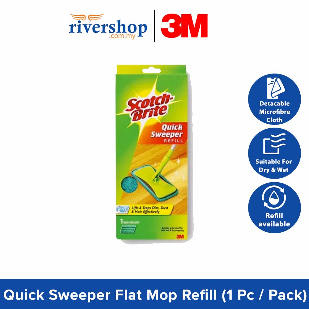3M Scotch Brite Quick Sweeper Flat Mop Refill - Wet Dry Cleaning ...