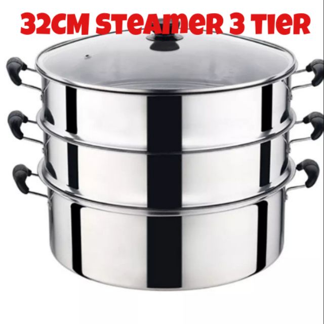 Pengukus/PERIUK KUKUS 3 TINGKAT/PENGUKUS STAINLESS STEEL 32CM | Shopee ...