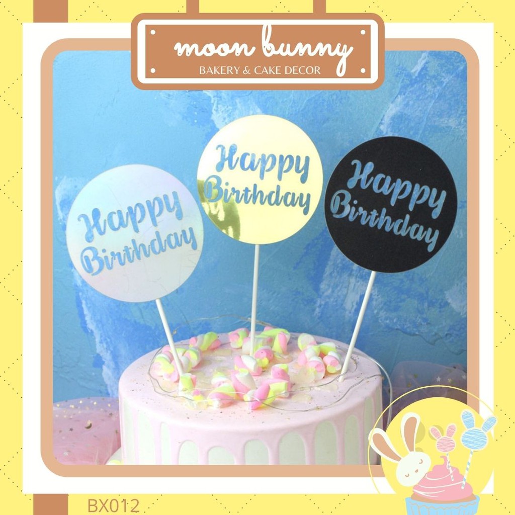 Round Elegant Happy Birthday Cake Topper Birthday Cake Decoration Gold ...