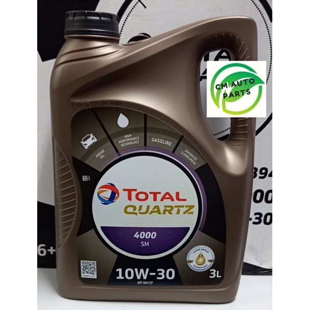 (100% Original)TOTAL Quartz 4000 Minyak Hitam Engine Oil 10W30 (3L ...