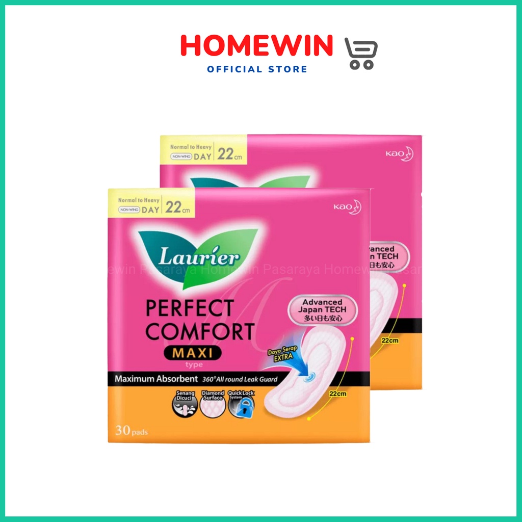 Laurier Perfect Comfort Super Maxi Non-Wing 22cm (30 Pads x 2 Packs ...