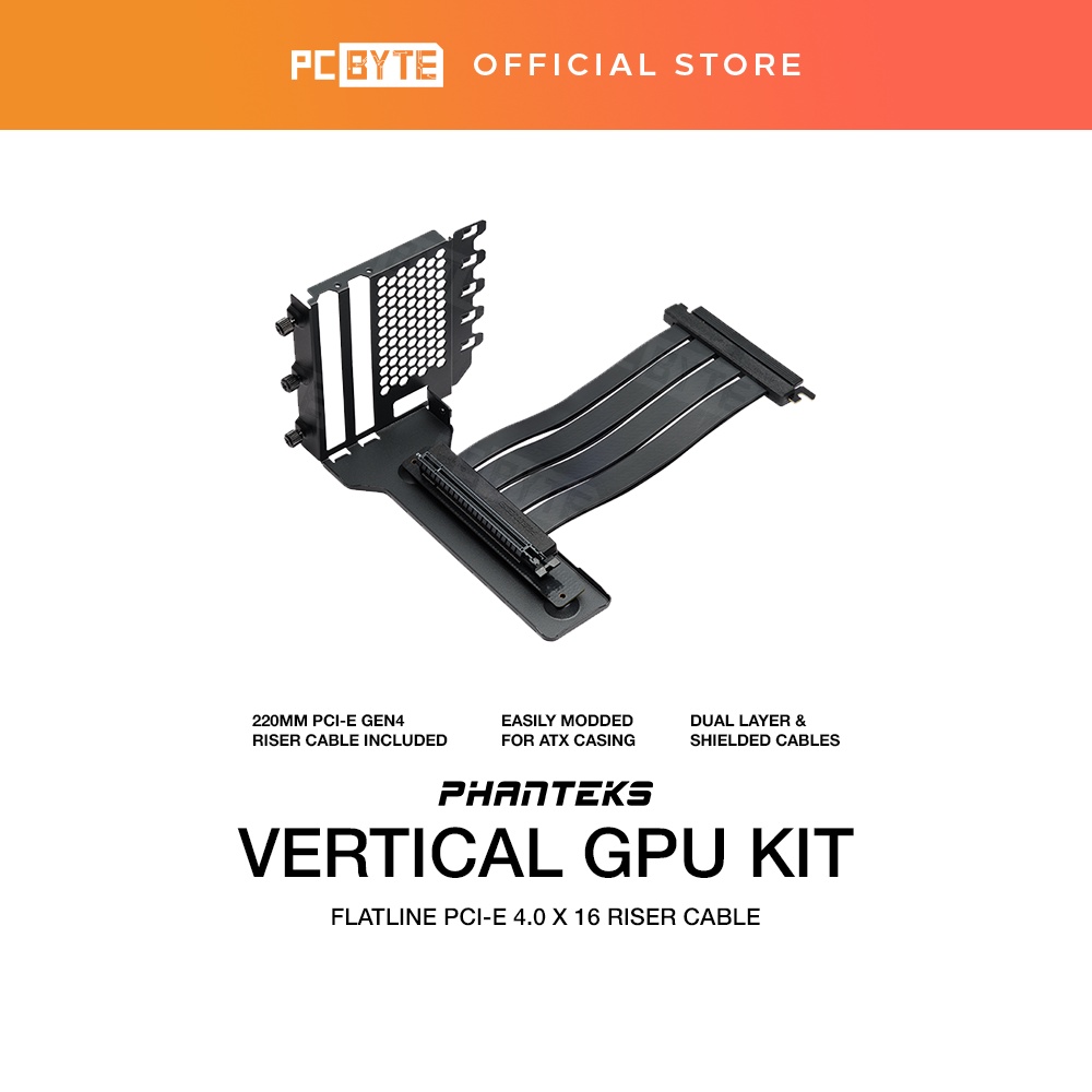Phanteks Vertical GPU Bracket 220mm Flatline PCI-E 4.0 x 16 Riser Cable ...