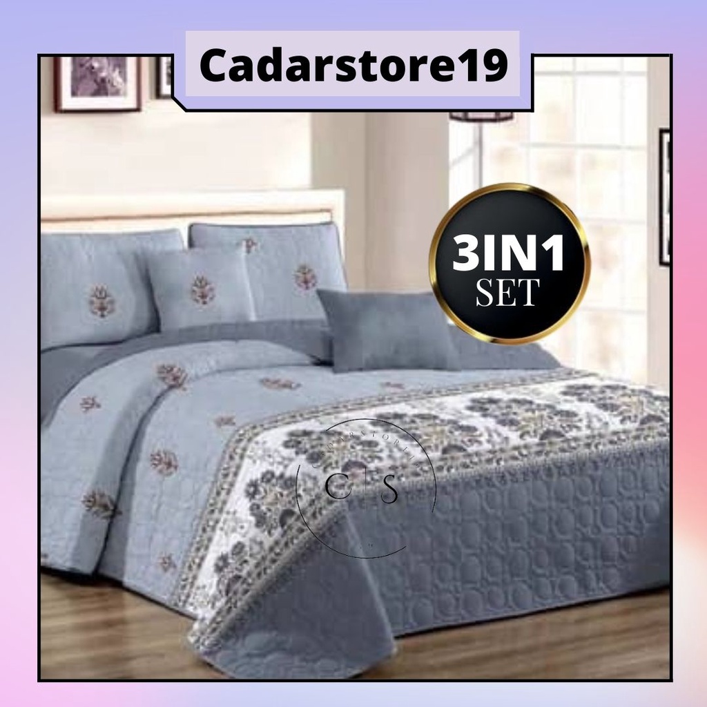 Cadar Patchwork Set (3IN1) Super Queen Size Quilt Bed Sheets 100% ...