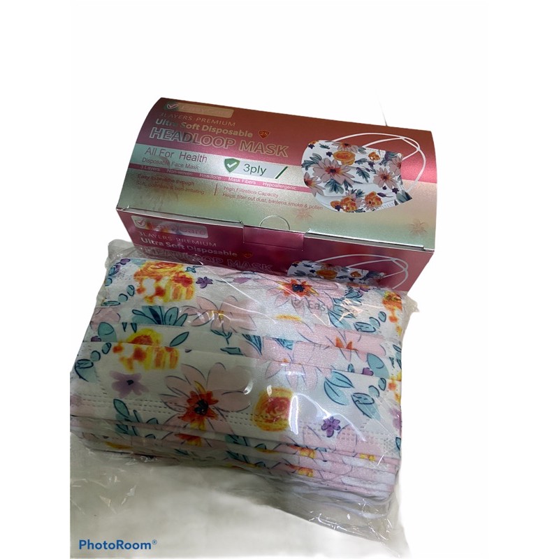 (READY STOCK)HEADLOOP FACE MASK / HIJAB FACE MASK BUNGA PINK 3PLY 50pcs ...