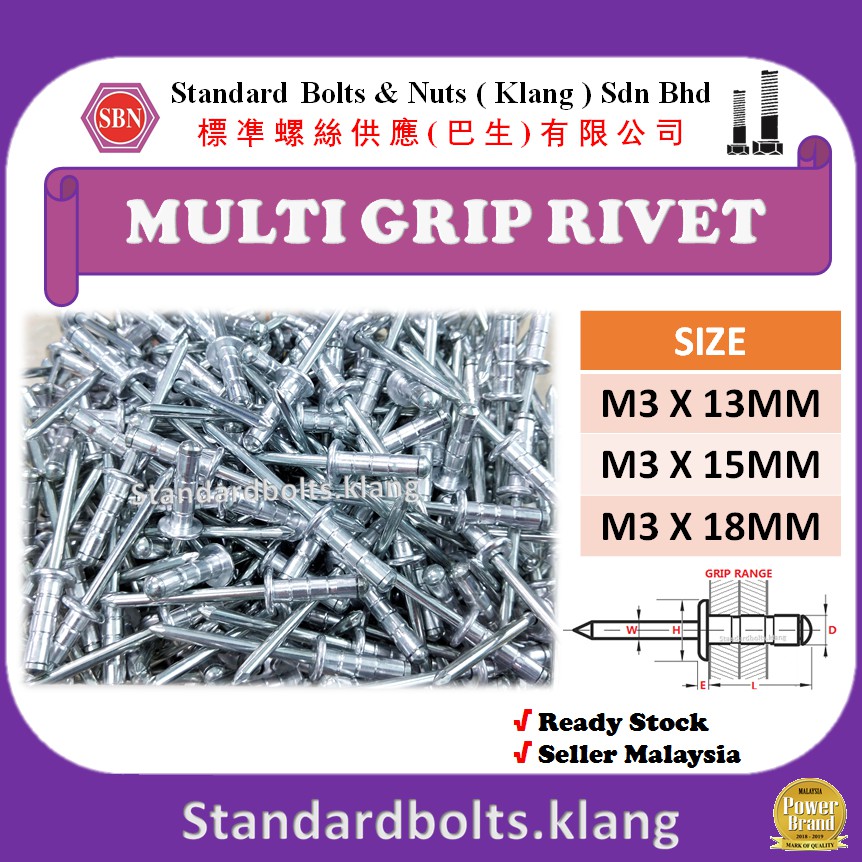(20PCS) MULTI GRIP RIVET [DIAMETER SIZE: M3] REBET SKRU / PIN RIVET ...