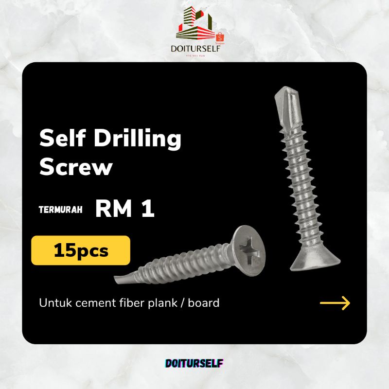 Self Drilling Screw Cement Board Shera Metal Aluminium 1" | Shopee Malaysia