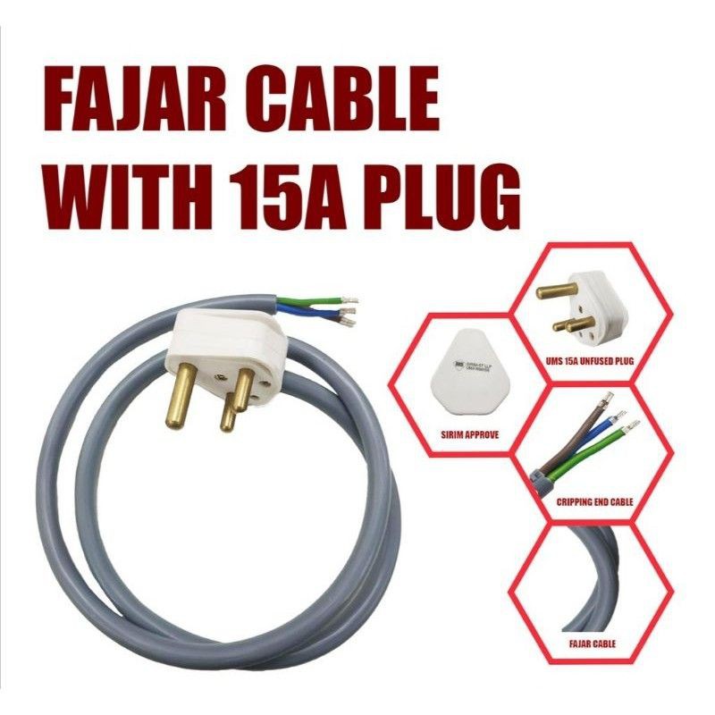 3Y [SIRIM APPROVED] 15A HEATER / AIRCOND ROUND HEAD PLUG + FAJAR CABLE ...