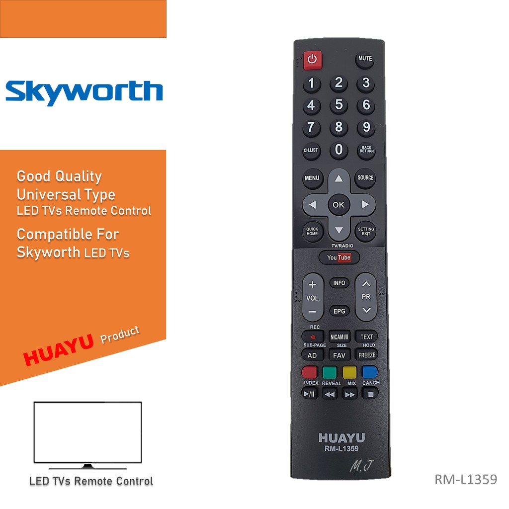 Skyworth Replacement For Skyworth Flat Panel LED TV Remote Control YouTube [RM-L1359] | Shopee ...