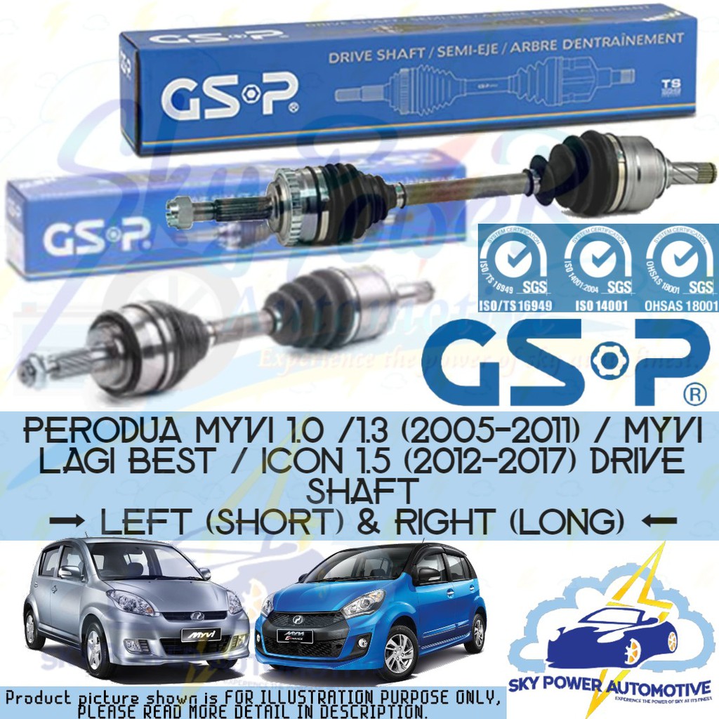 PERODUA MYVI 1.0 /1.3 (2005-2011) / MYVI LAGI BEST / ICON 1.5 (2012-2017) GSP DRIVE SHAFT (LEFT ...