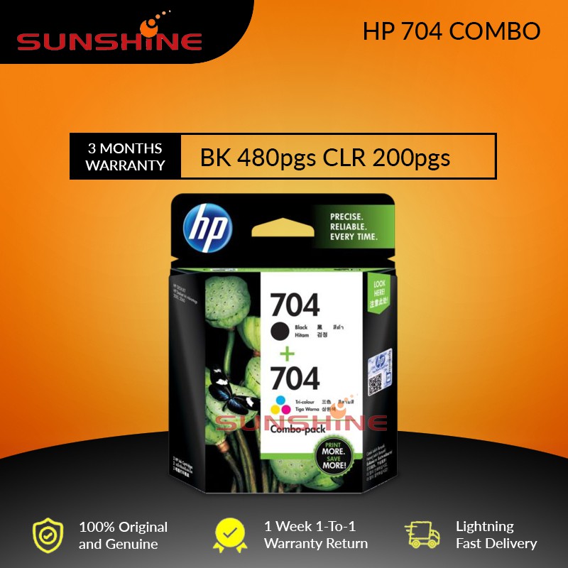 HP 704 Combo Pack Black & Color Original Ink Advantage Cartridges D2010 ...