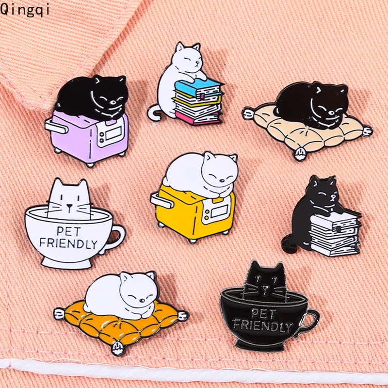 Cute Cat Enamel Pin Coffee Book Black Cat Brooch Badges Lapel Pins ...