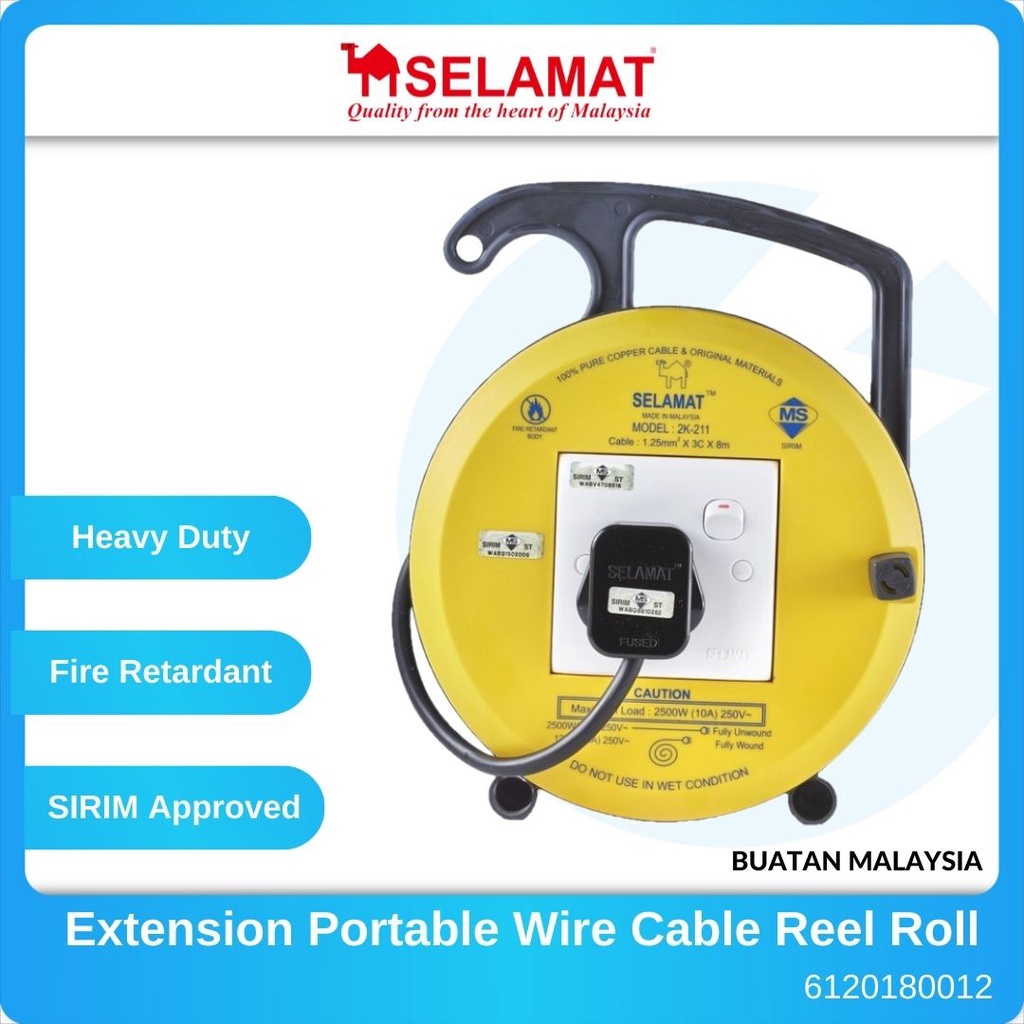 SELAMAT ELCB 8 Meter 10 Meter Power Extension Portable Wire Cable Reel ...