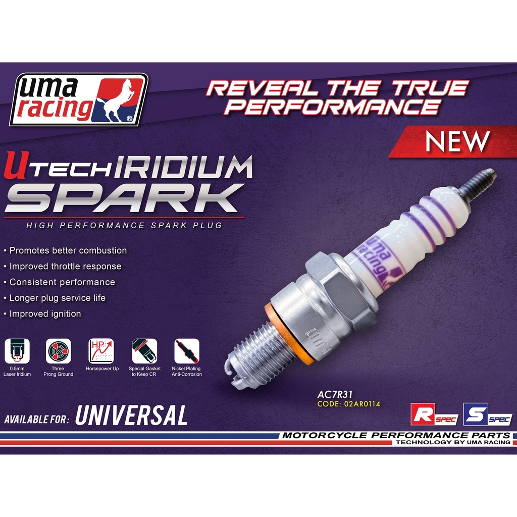 UMA RACING IRIDIUM SPARK PLUG (AC7R31) EX5 /LAGENDA 110,115 & FI/KRISS ...