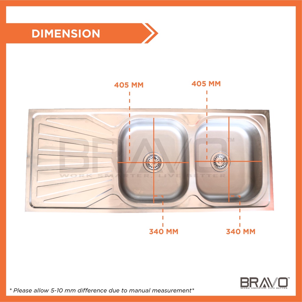 BRAVO Kitchen Sink Sinki Dapur Stainless Steel Kitchen Table with Rack ...