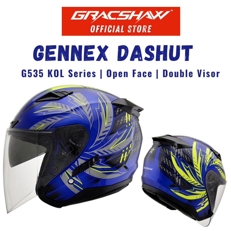 Gracshaw Gennex G535 Dashut/SBR Blue Open Face Helmet/Double Visor ...