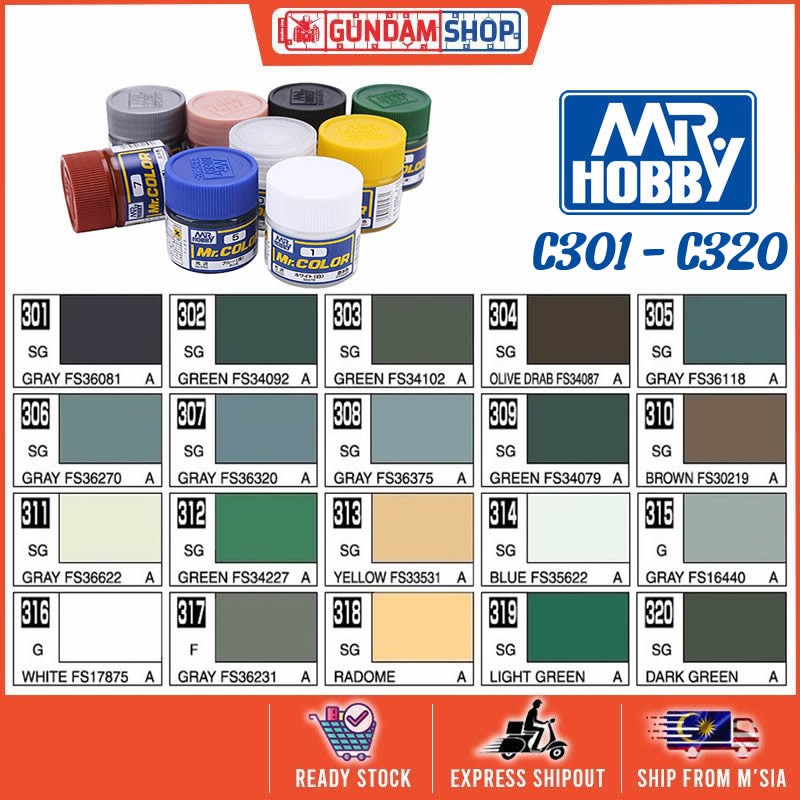 Mr.Hobby Mr. Color Lacquer Paint C301-C320 Gray Grey Olive Drab Green ...