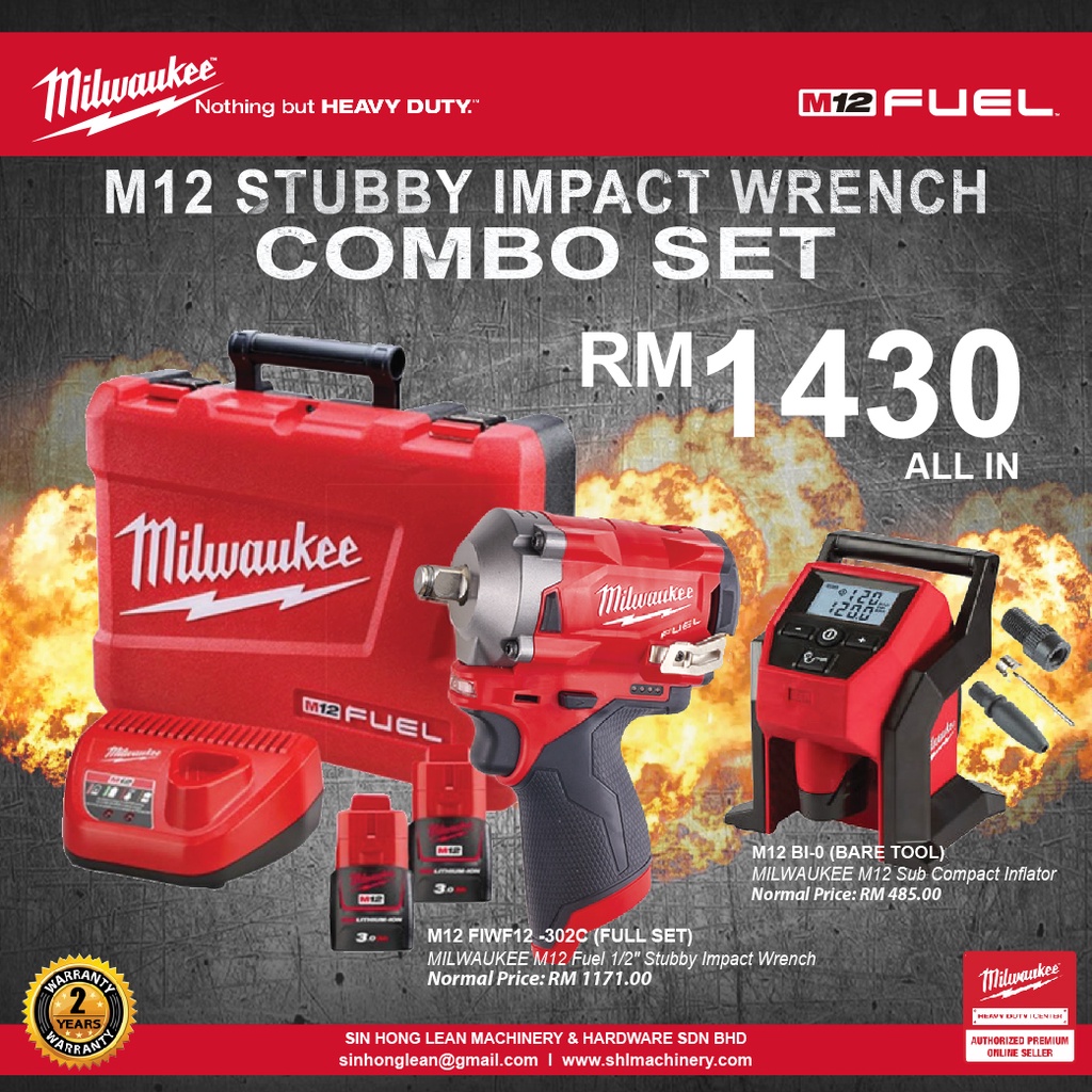 MILWAUKEE COMBO M12 FIWF12-302C M12 Fuel 1/2" Stubby Impact Wrench M12 ...