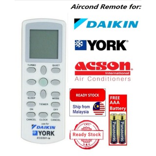 Daikin York Acson Universal Aircond Air cond Remote Control DAIKIN/YORK ...