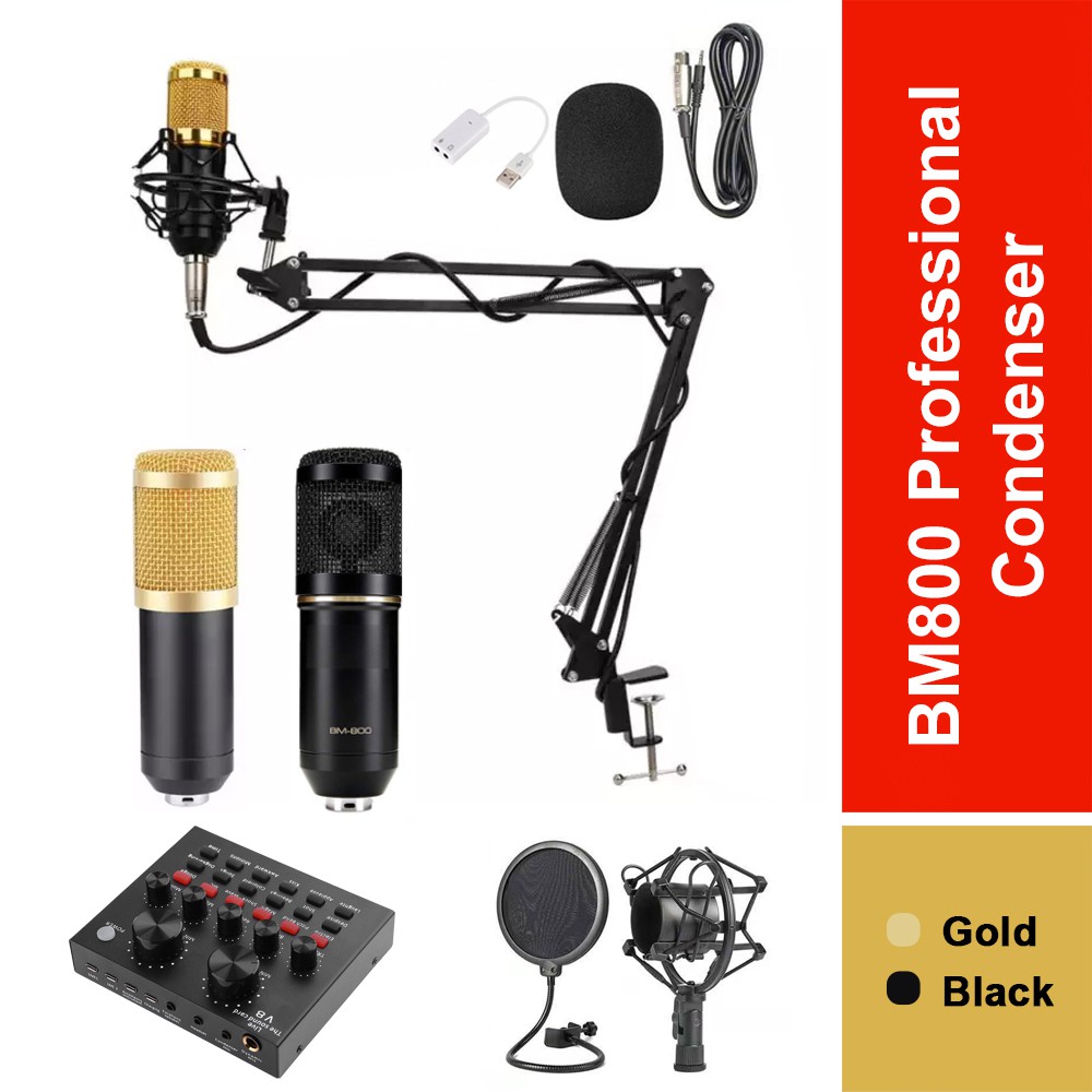 Fullset V8 Sound Card Microphone BM800 BM-800 Condenser Cardioid Studio ...
