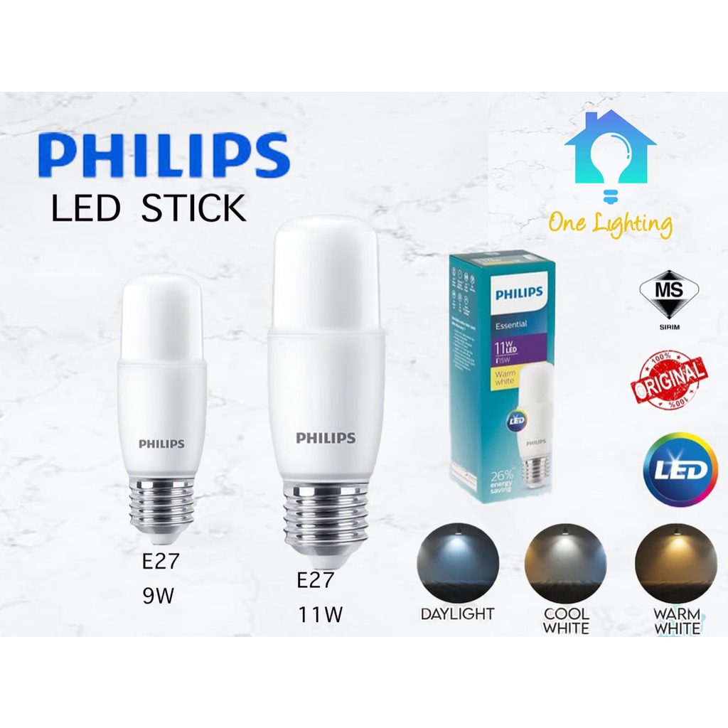 PHILIPS Essential 9W 11W E27 LED Stick Bulb Philips LED Bulb | Shopee ...