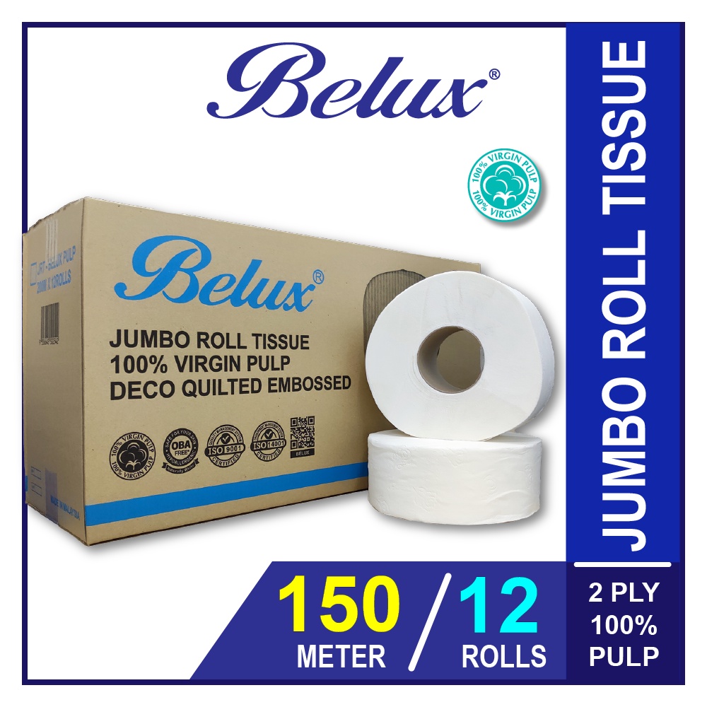 Belux Jumbo Roll Tissue JRT - 150M x 12 Rolls - 2 Ply 100% Pulp ...