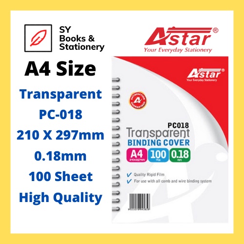 ASTAR A4 PVC Cover / A4 Rigid Sheet / Transparent Binding Cover / Plastik Kulit Buku / Plastik ...
