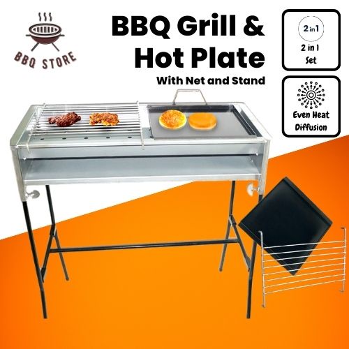 BBQ Store Big Size BBQ Grill With Stand/ BBQ Net & Hot Plate Kuali ...