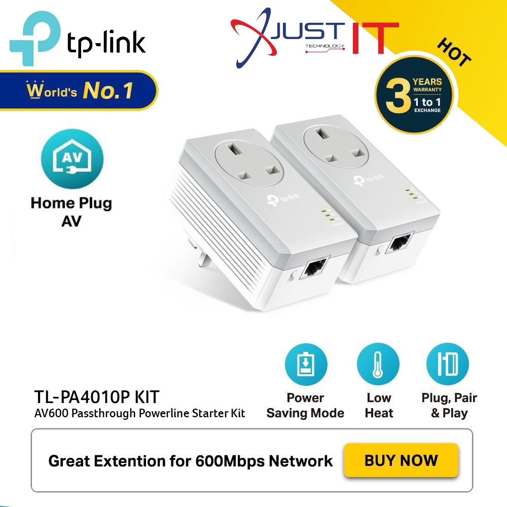 Tp-Link Tl-Pa4010P Kit Av600 Passthrough Powerline Starter Kit | Shopee ...