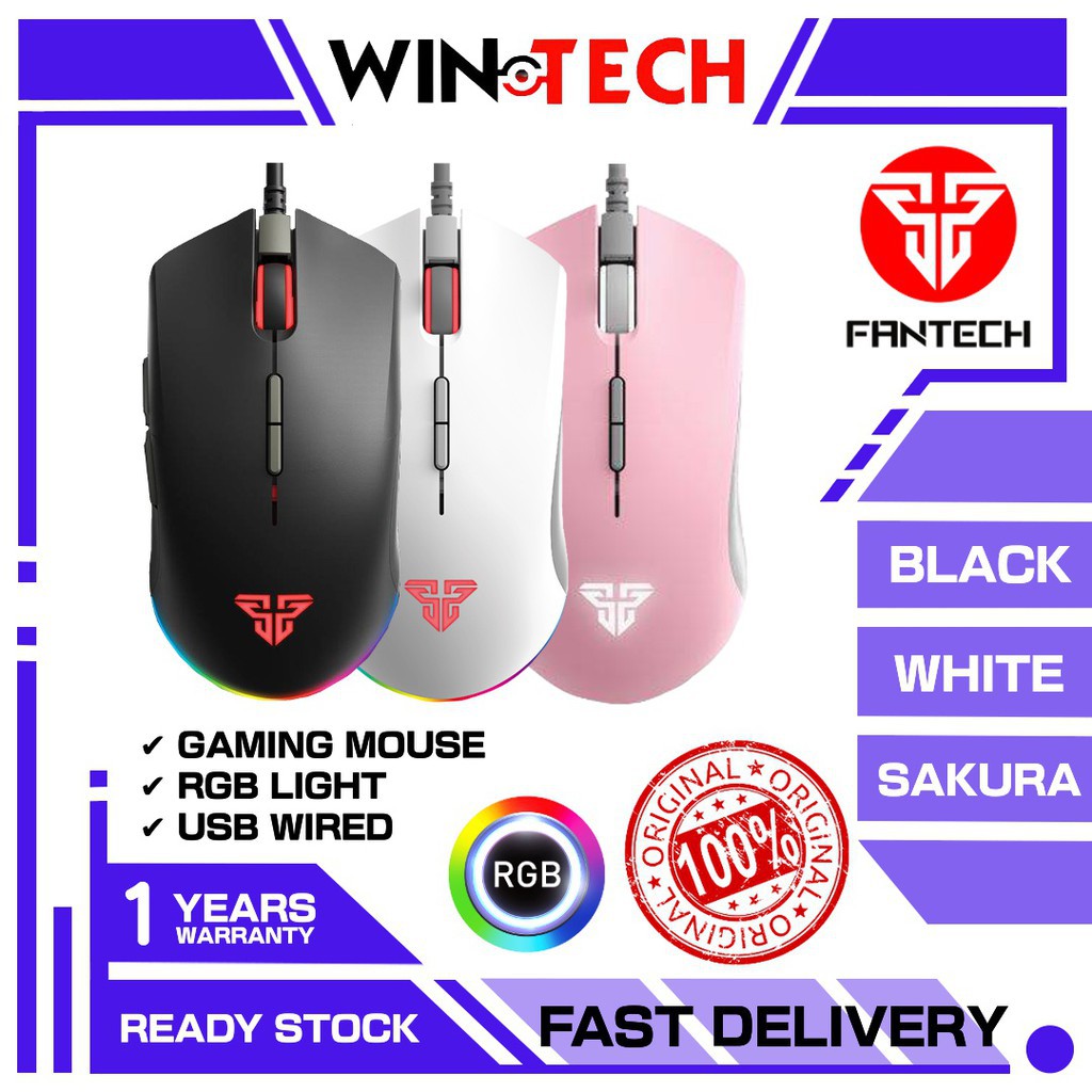 Fantech rgb gaming mouse computer x17 black/pink/white professional ...
