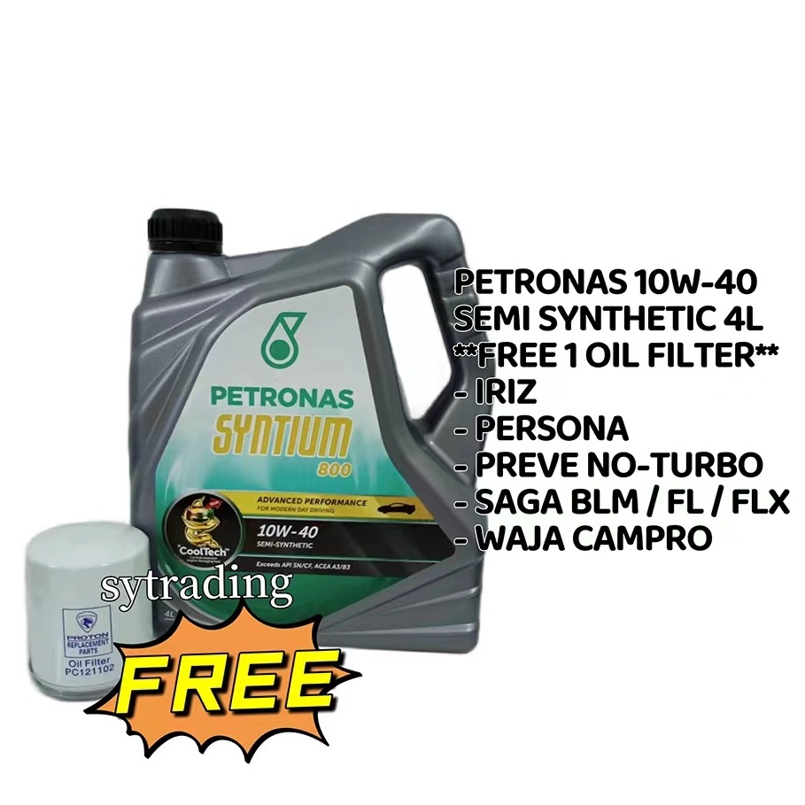 Petronas 10W-40 Semi Synthetic 10W40 4L+FREE Proton Oil Filter Wira ...