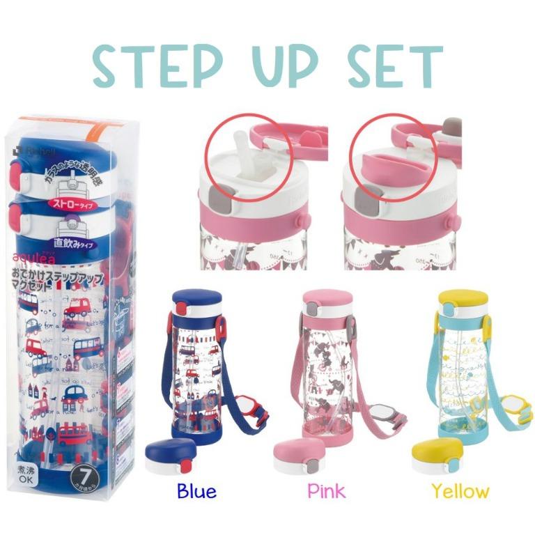 Original Richell AQ AQULEA Step Up Clear Straw Bottle Mug Set 450ml + 3 ...