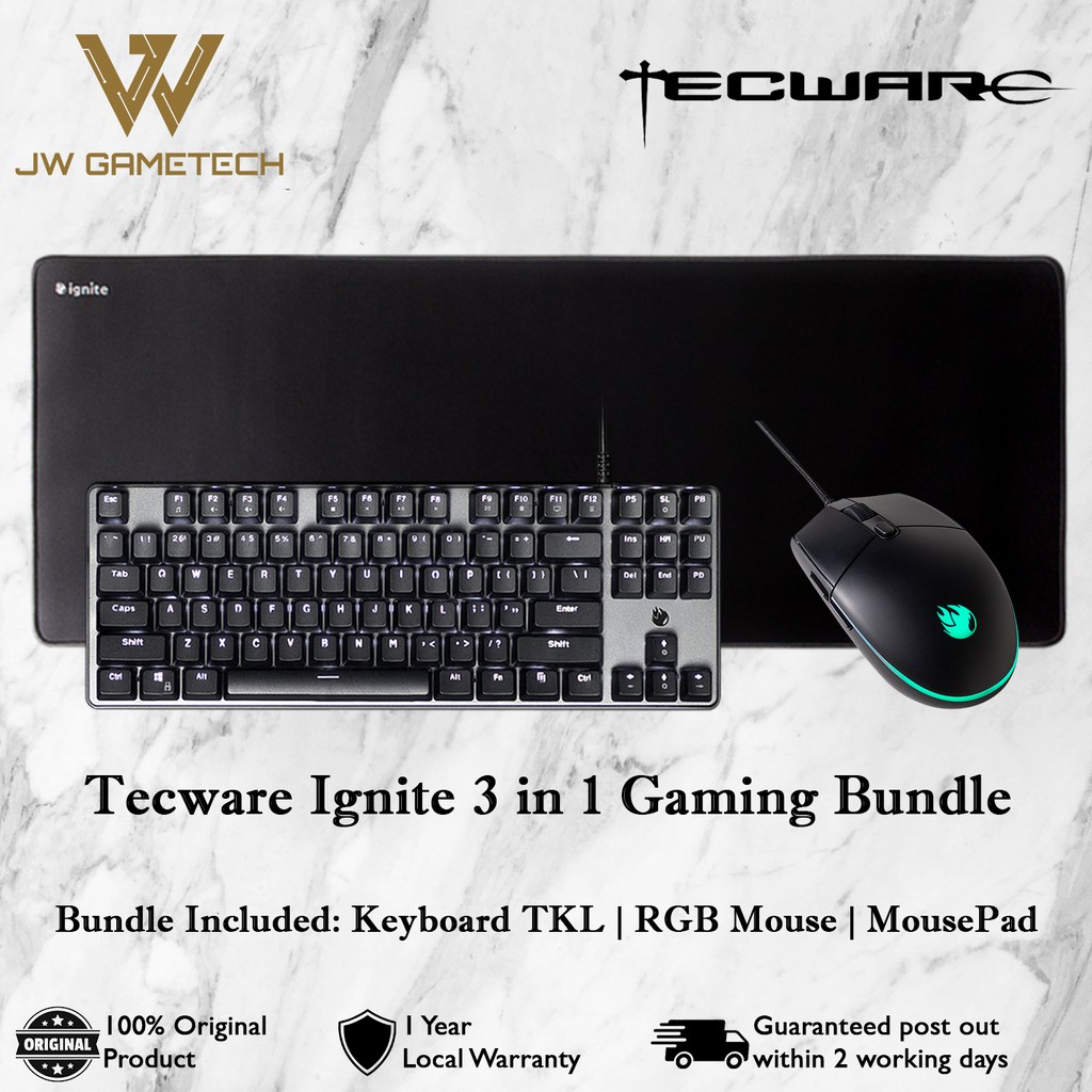 Tecware IGNITE Gaming 3 in 1 Bundle Wired - Keyboard Single Color LED ...